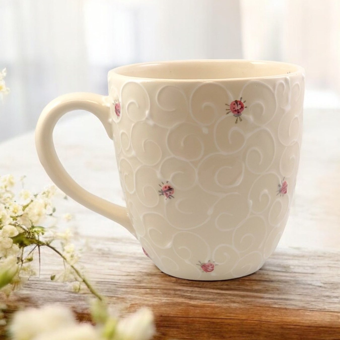 Extra Large Hand Painted Ceramic Mug for Cozy Mornings - Ladybug ...