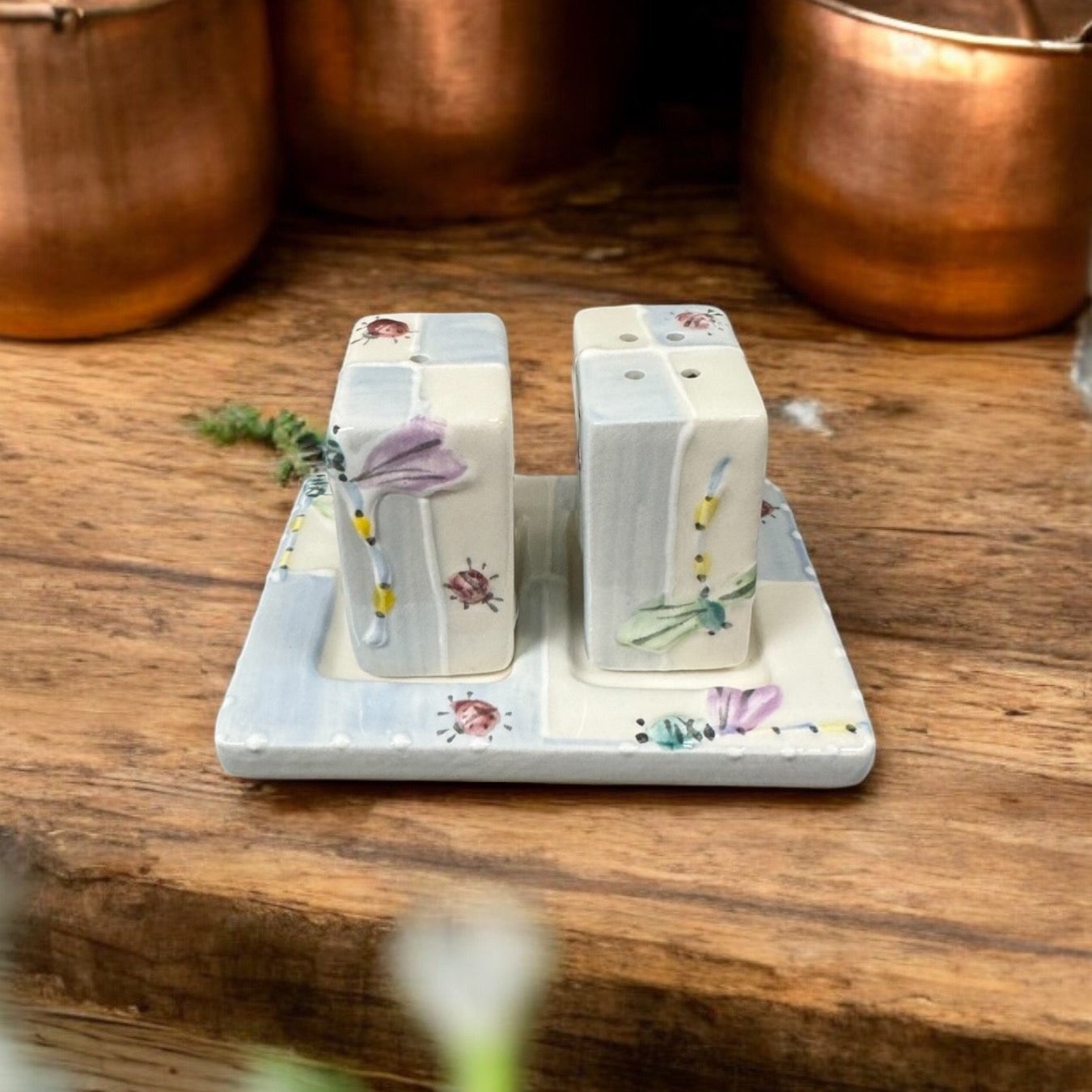 Salt and Pepper Square Sets - Blue Check - LadybirdCeramics