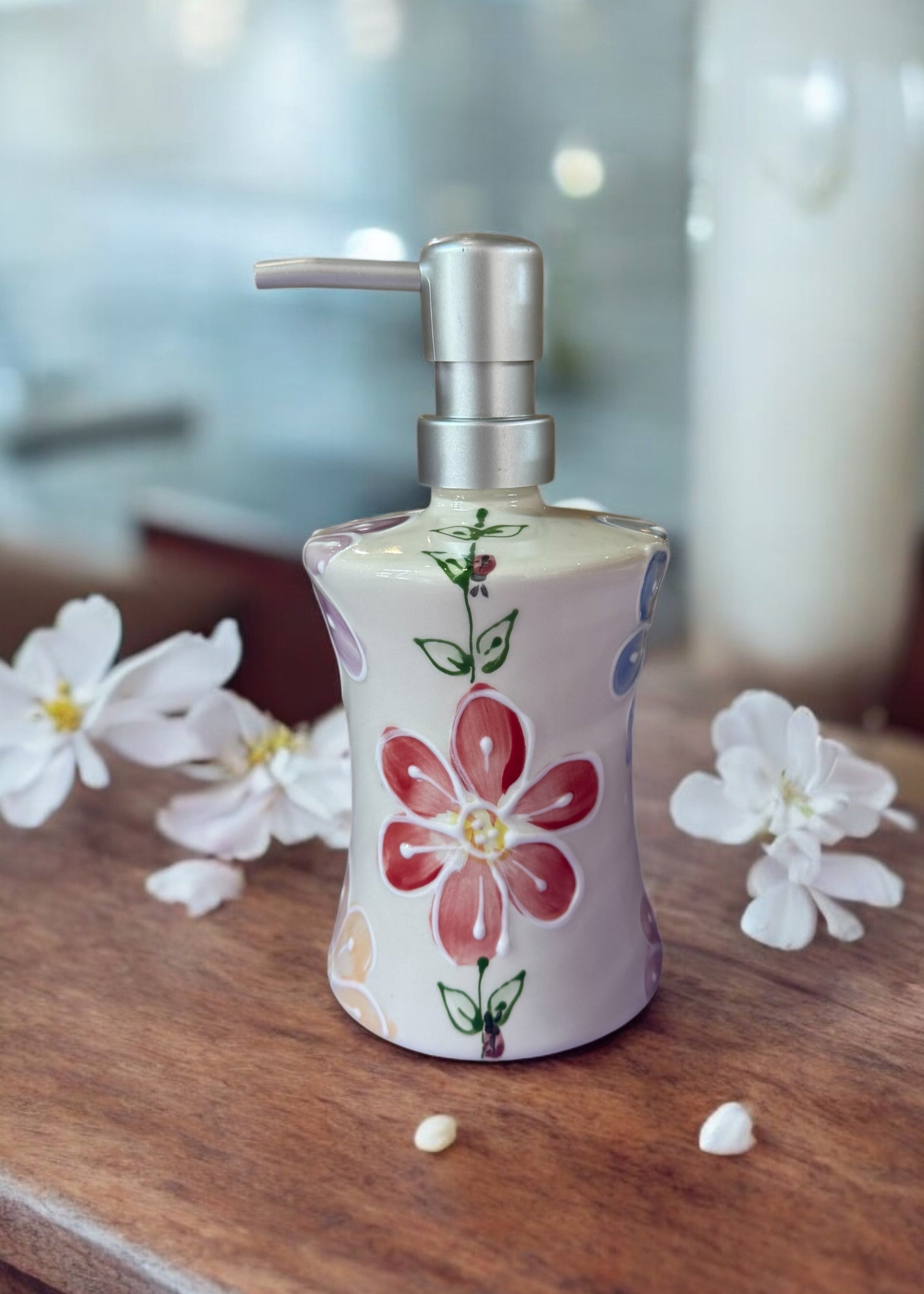 Hand-Painted Ceramic Soap Dispenser - LadybirdCeramics