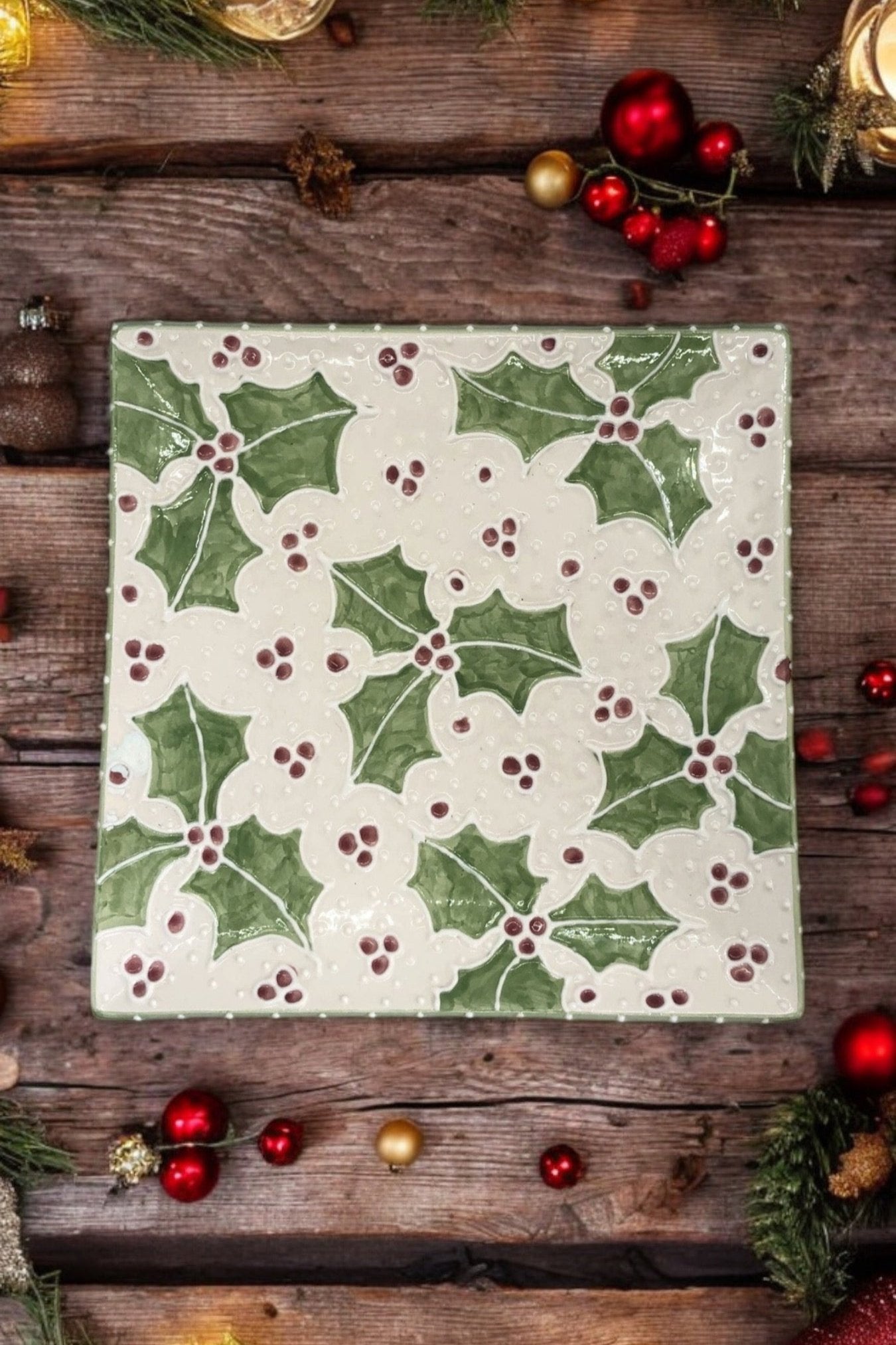 Holiday Square Serving Plate | Christmas Ceramic Platter | Ladybird ...
