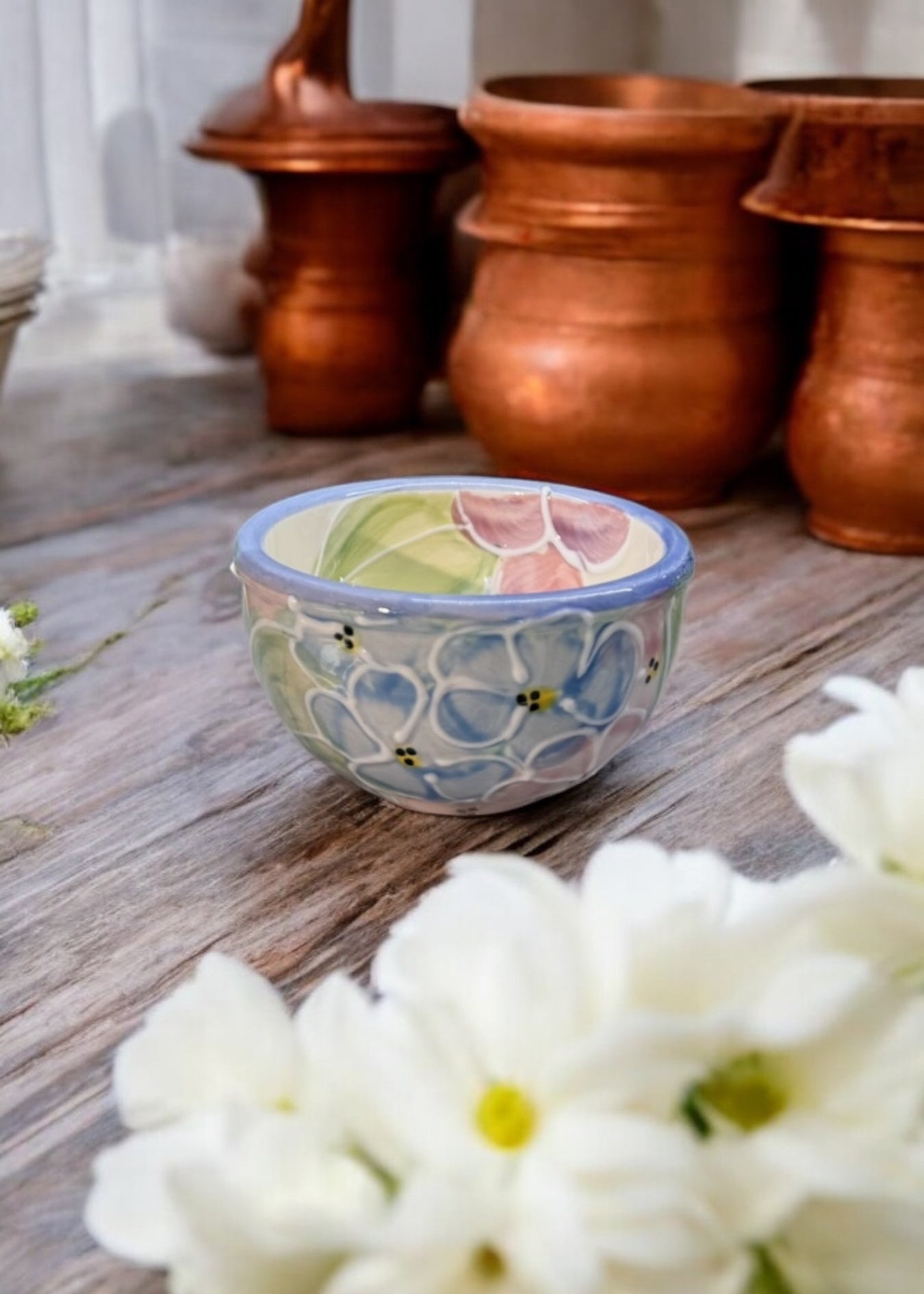 Hand-Painted Ceramic Sauce Bowl - Hydrangea - LadybirdCeramics